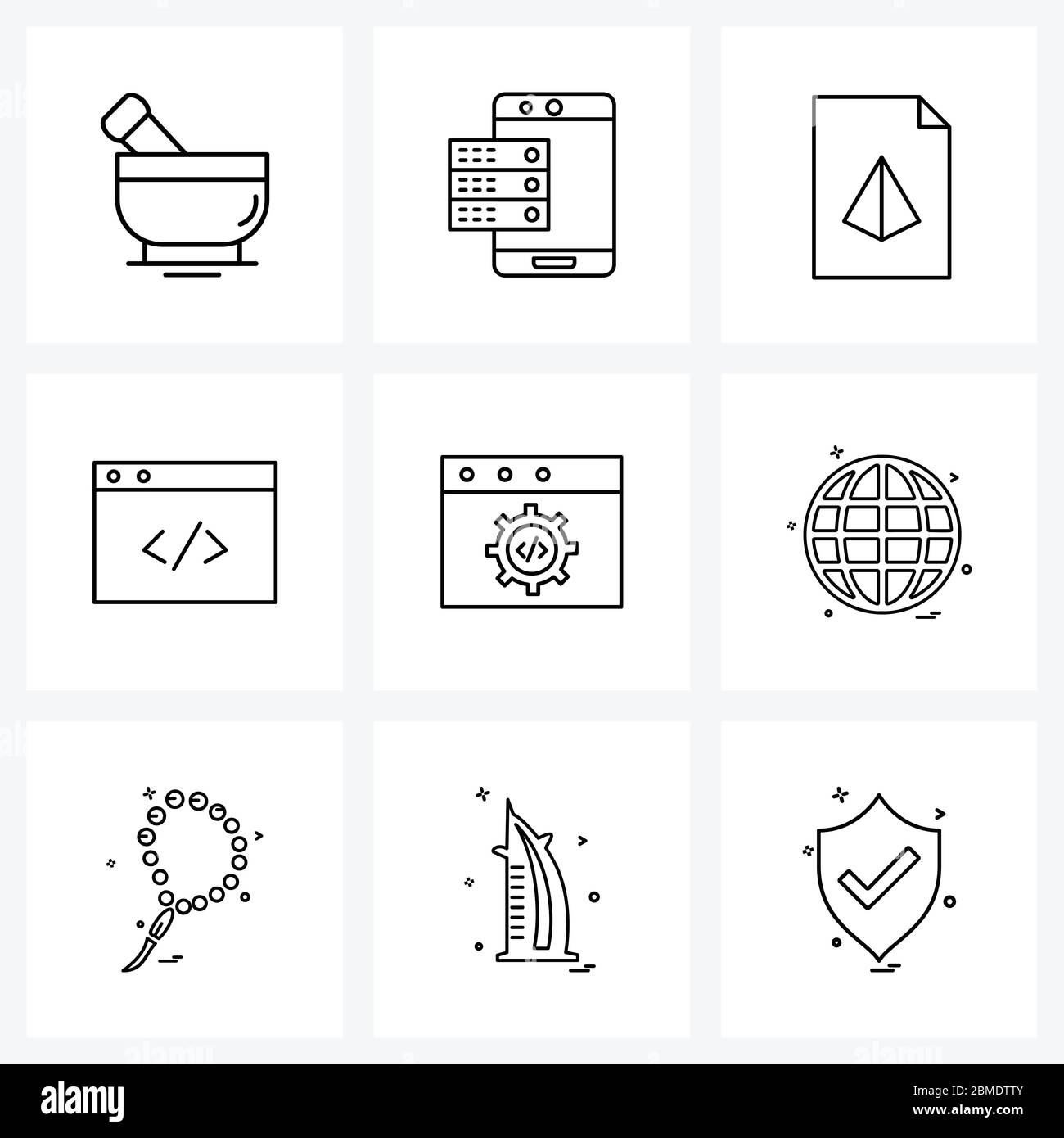 Universal Symbols of 9 Modern Line Icons of setting, programming ...