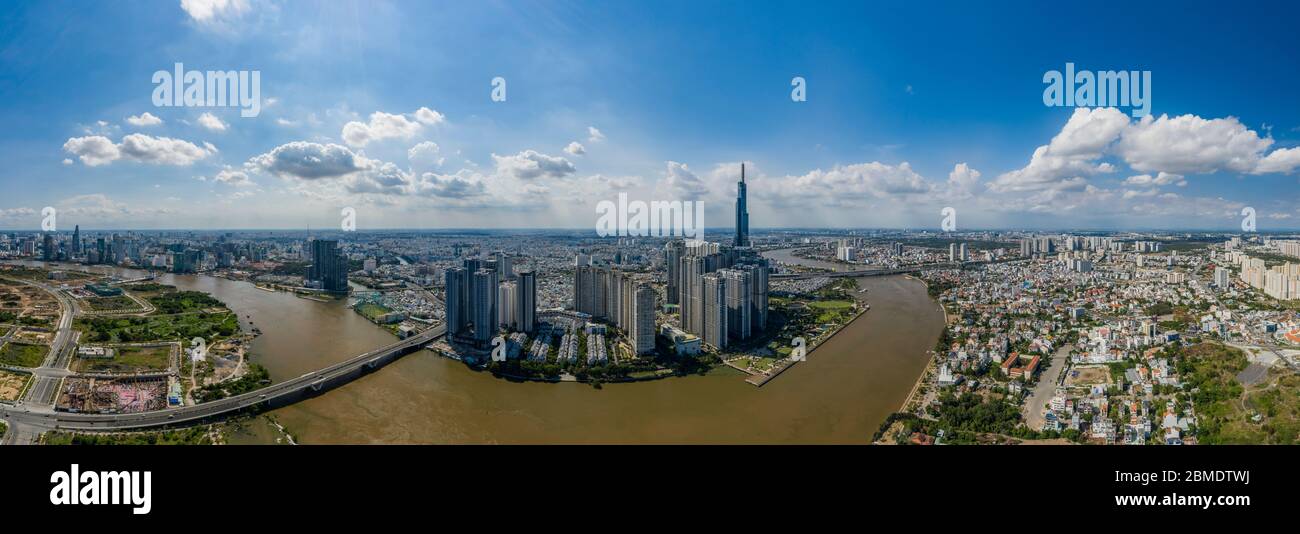 Aerial panorama of premium new high rise developments along thee Saigon ...