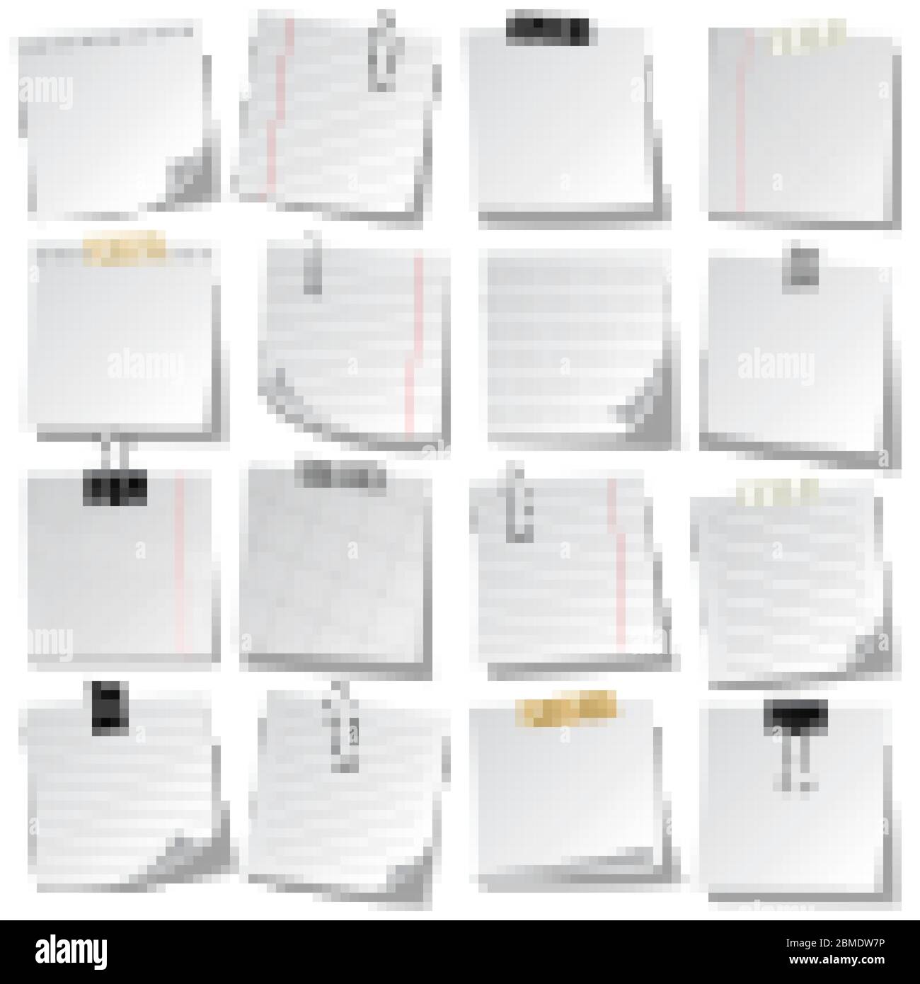 Realistic lined sticky notes with clip binder and adhesive tape. Blank ...