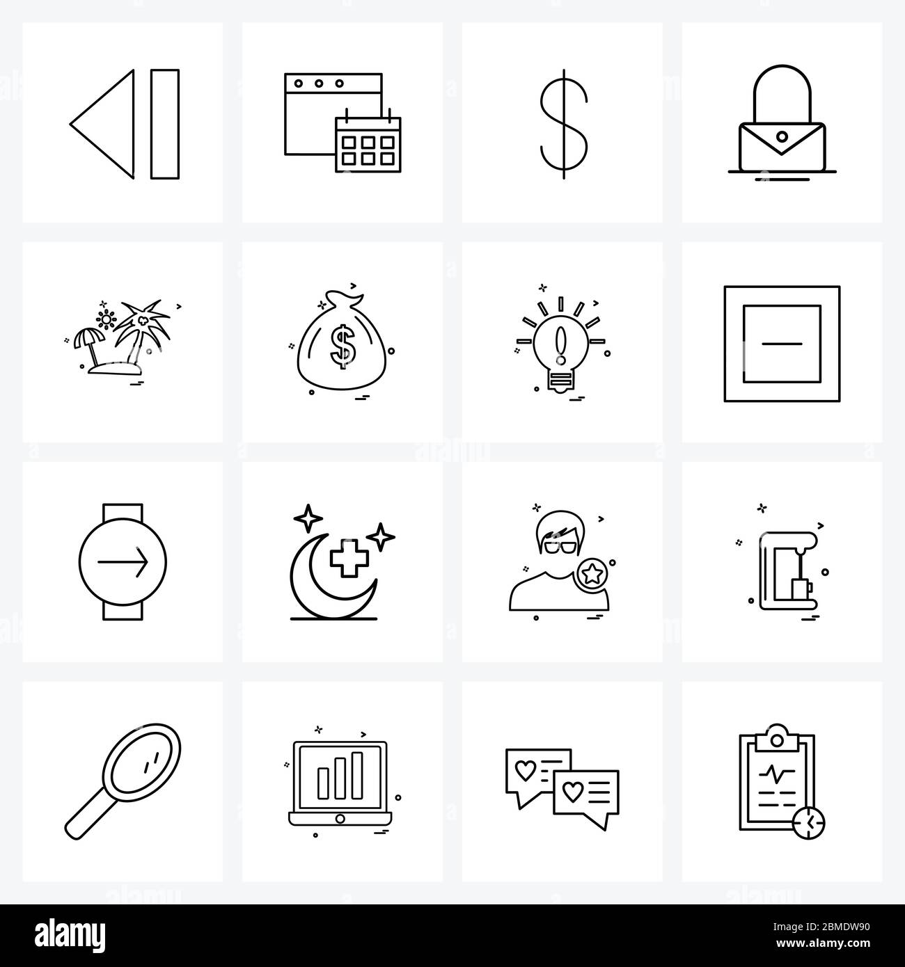 Isolated Symbols Set of 16 Simple Line Icons of bag, tree, sign, beach ...