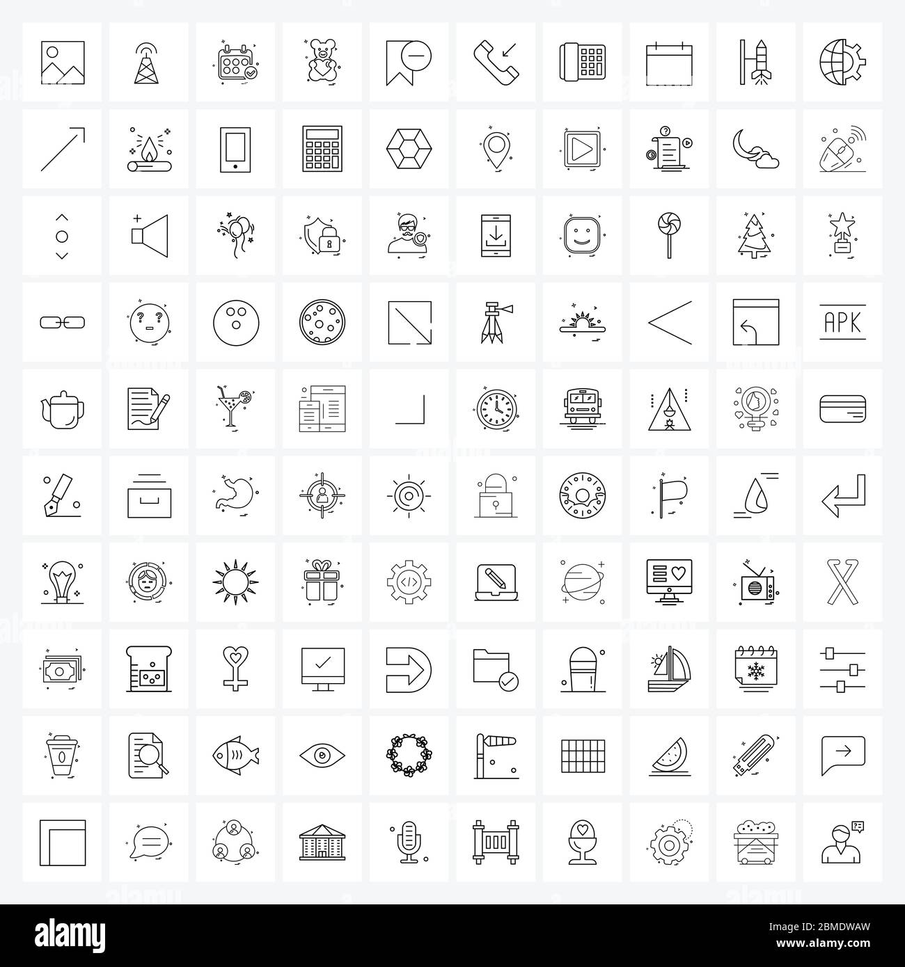 Line Icon Set of 100 Modern Symbols of call, label, month, badge ...