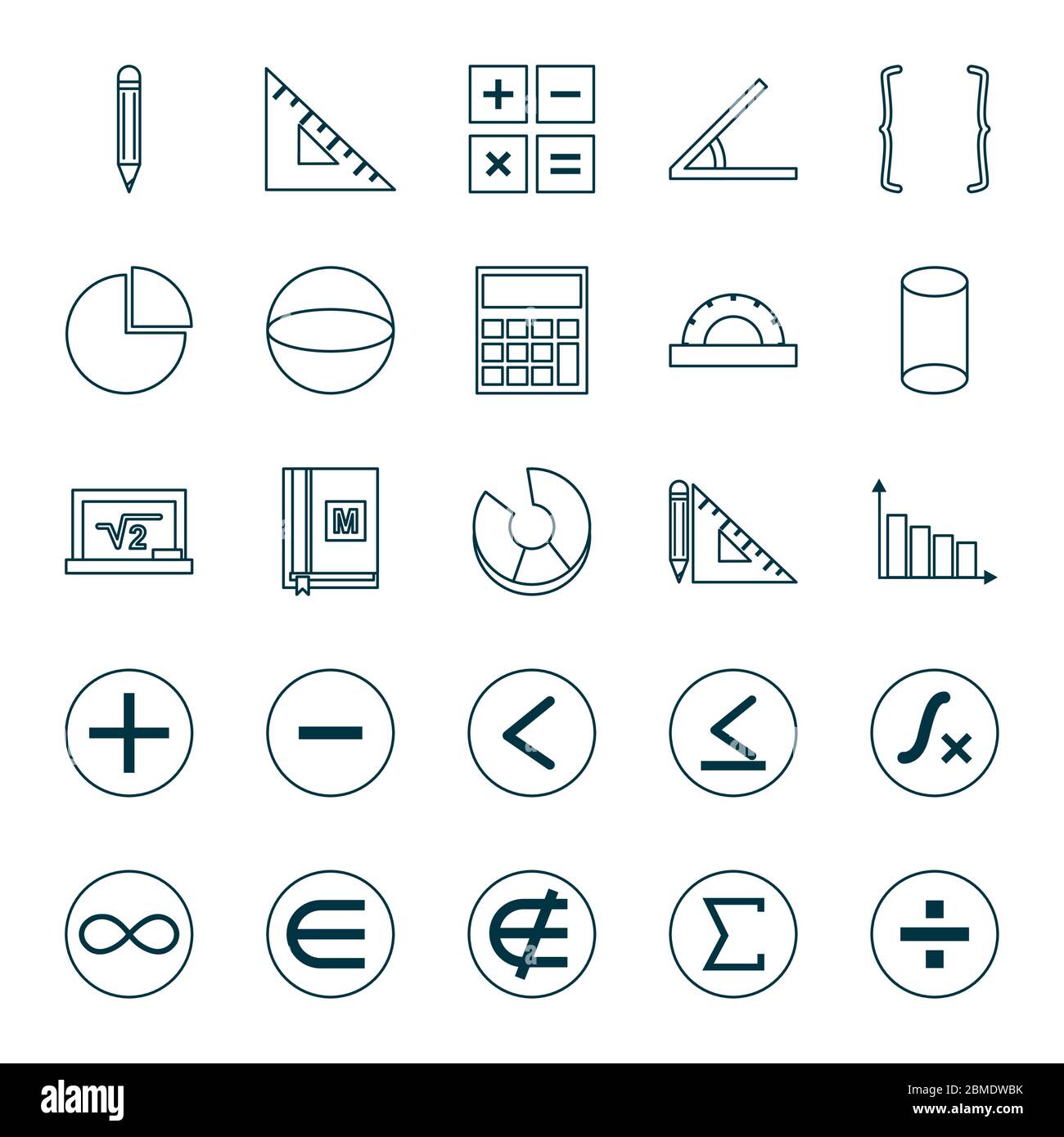 line style icon set design, Math finance and education theme Vector ...
