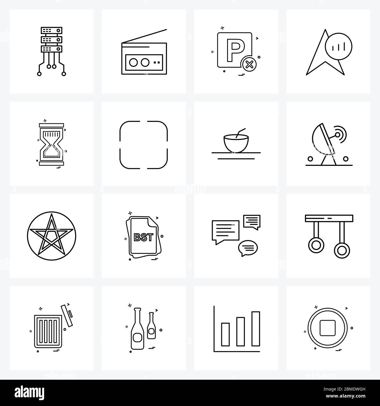 Universal Symbols of 16 Modern Line Icons of waiting, service, not ...
