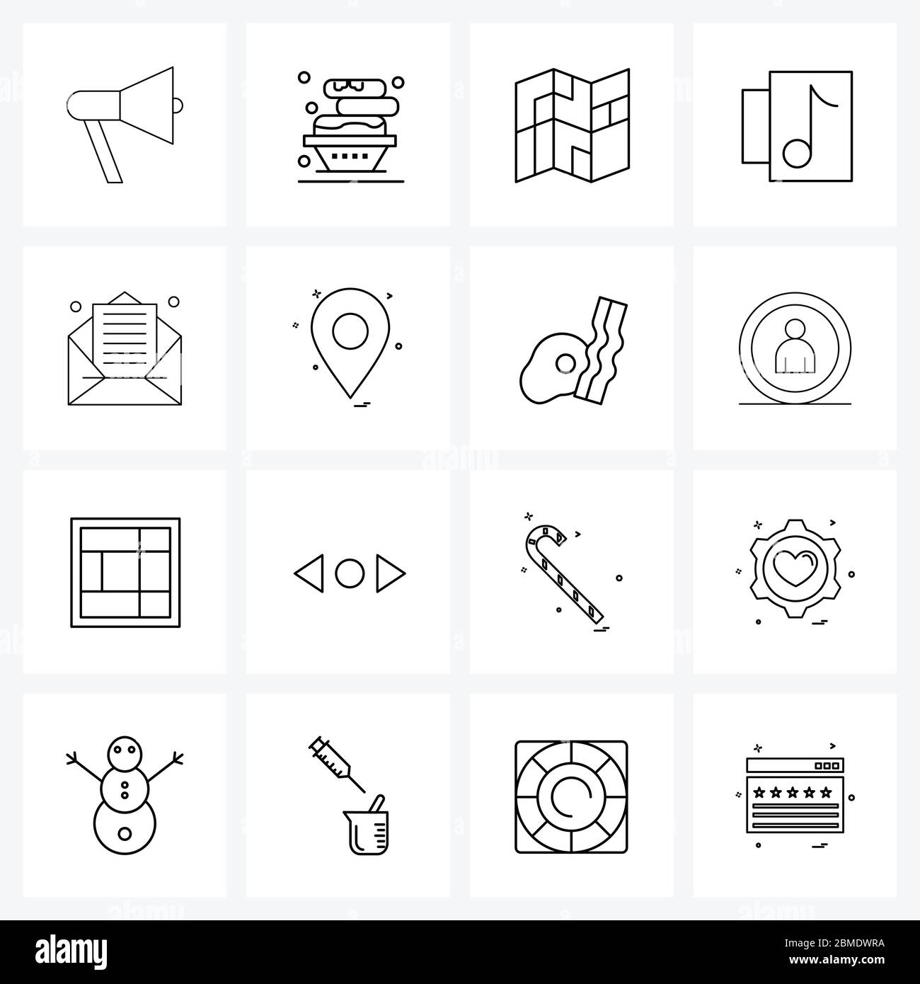 Set of 16 UI Icons and symbols for email, note music, sugar, music ...