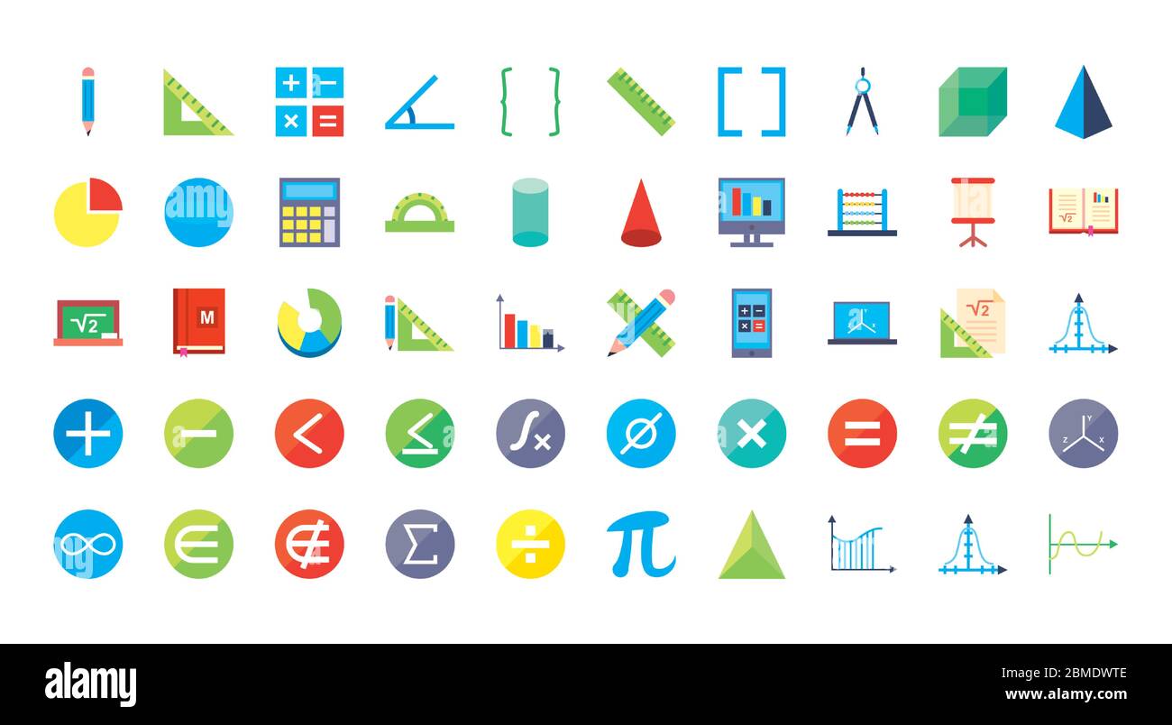 flat style icon set design, Math finance and education theme Vector ...