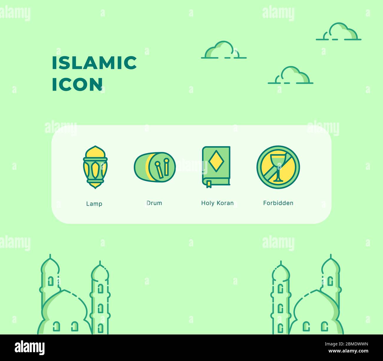 islamic icon set collection package with green theme modern flat style ...