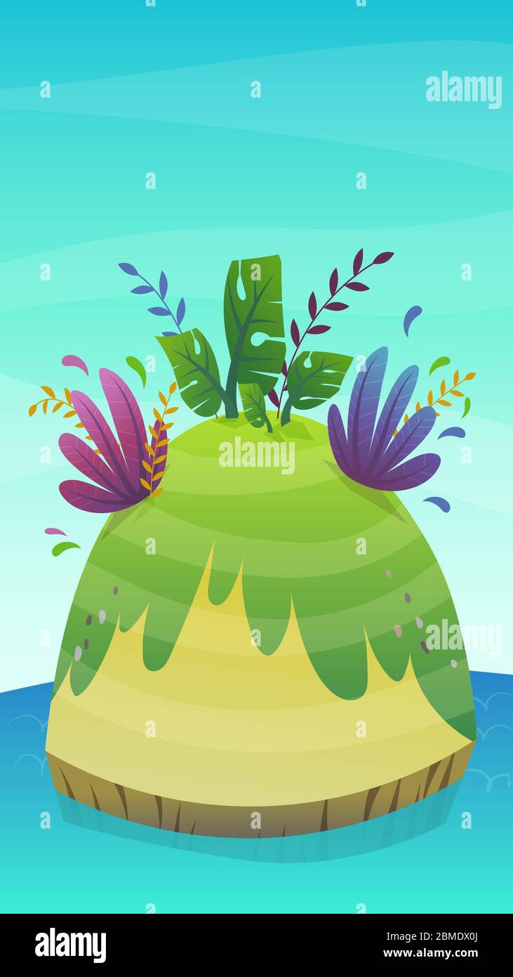 cartoon desert tropic island with coconut palm tree and exotic funny ...