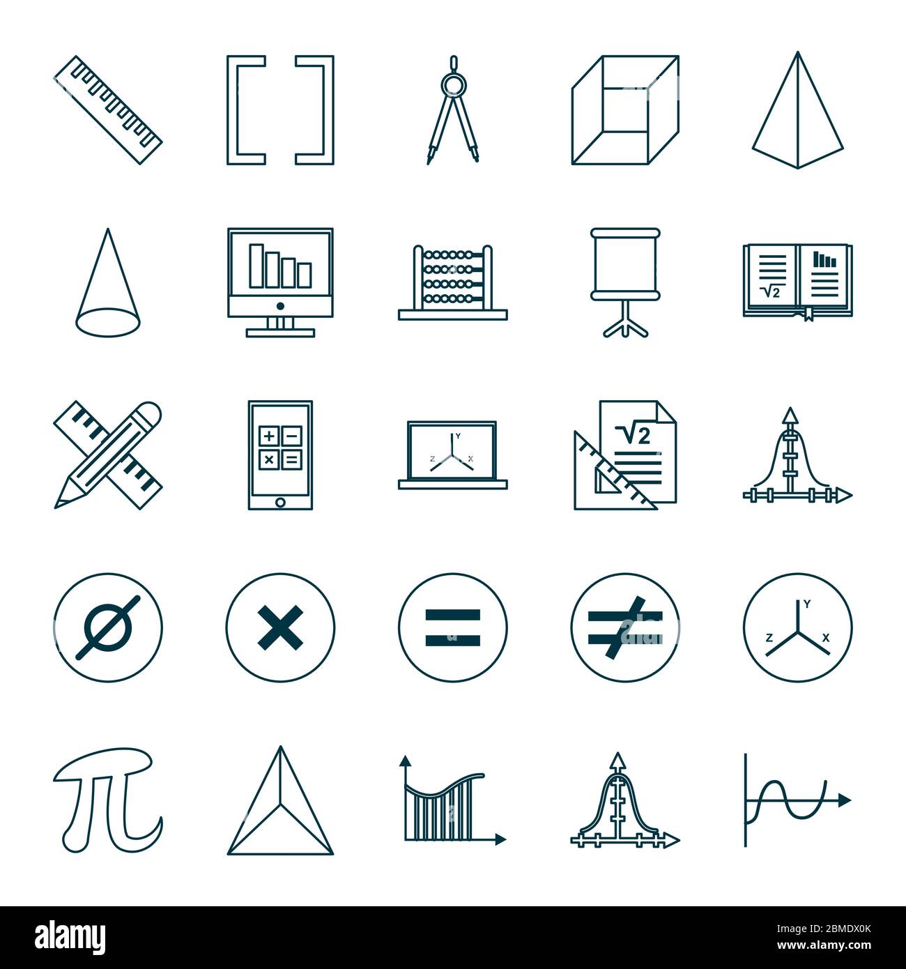 line style icon set design, Math finance and education theme Vector ...