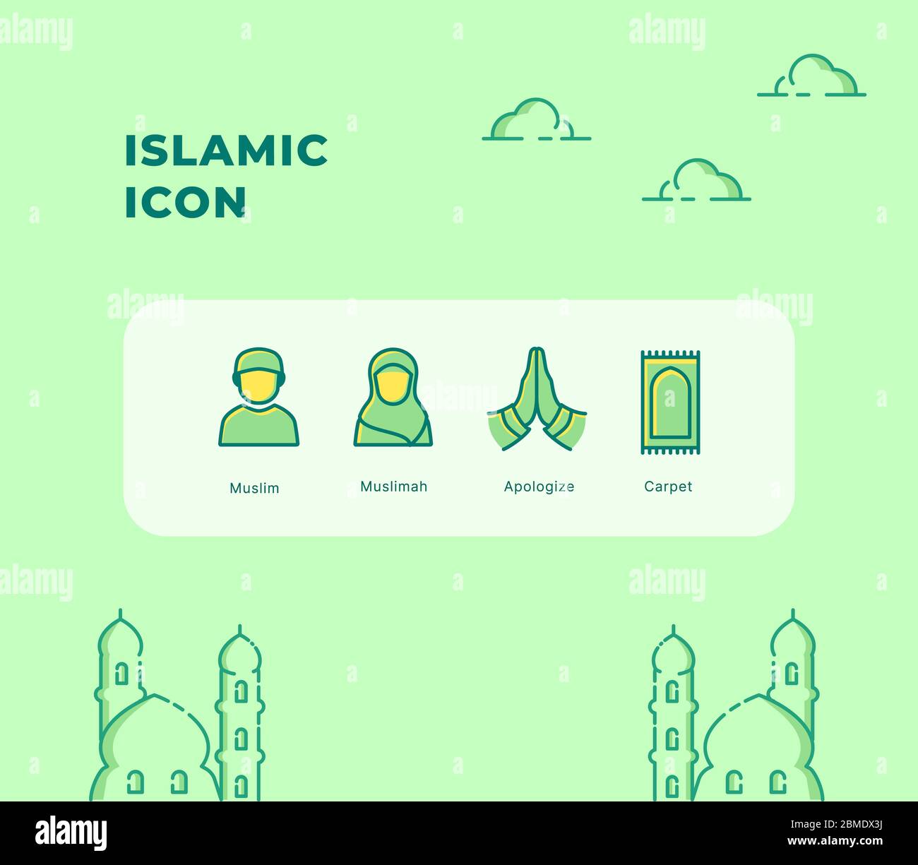 islamic icon set collection package with green theme modern flat style ...