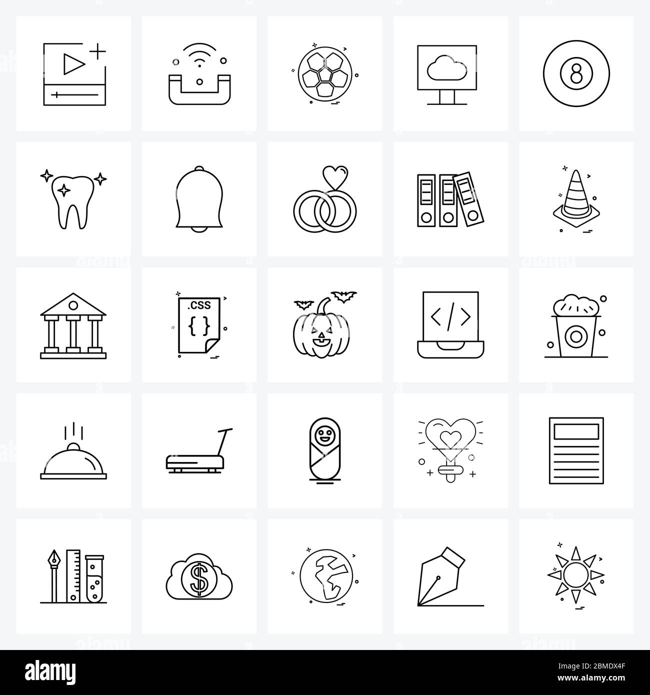 Set of 25 UI Icons and symbols for ball, computer, interface, cloud ...