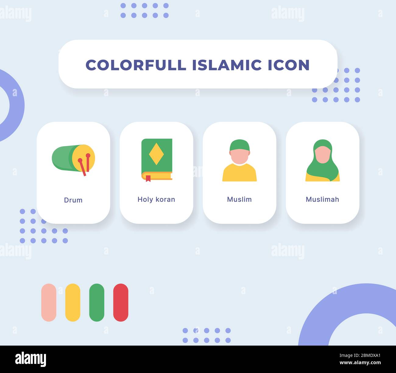 islamic icon set collection package with full colors design modern flat ...