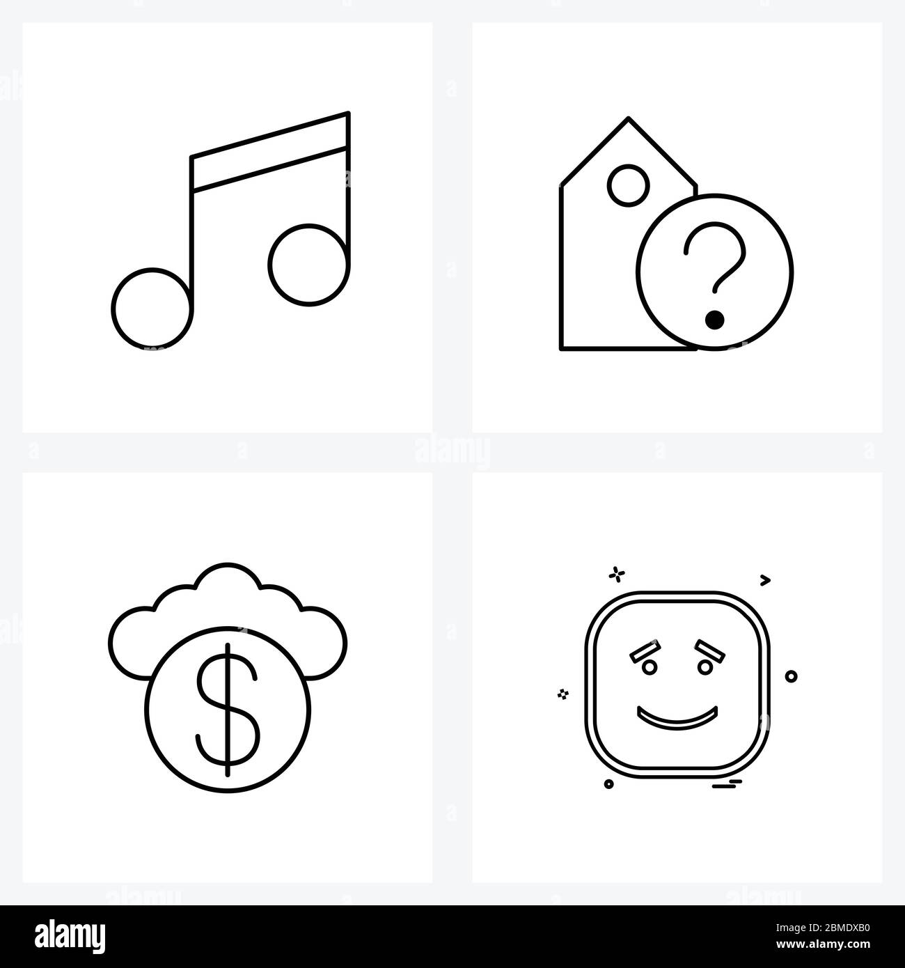 Isolated Symbols Set of 4 Simple Line Icons of audio; money; tag; mark ...