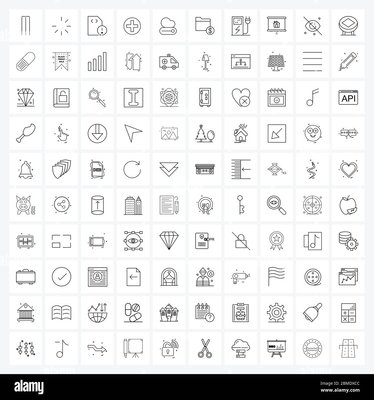 100 Interface Line Icon Set of modern symbols on load, cloud, error ...