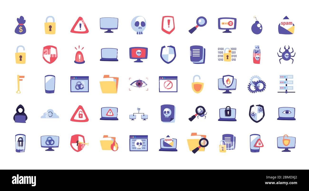 flat style icon set design of Hack information and security system ...