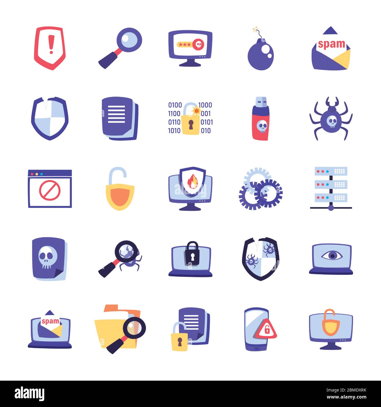 flat style icon set design of Hack information and security system ...