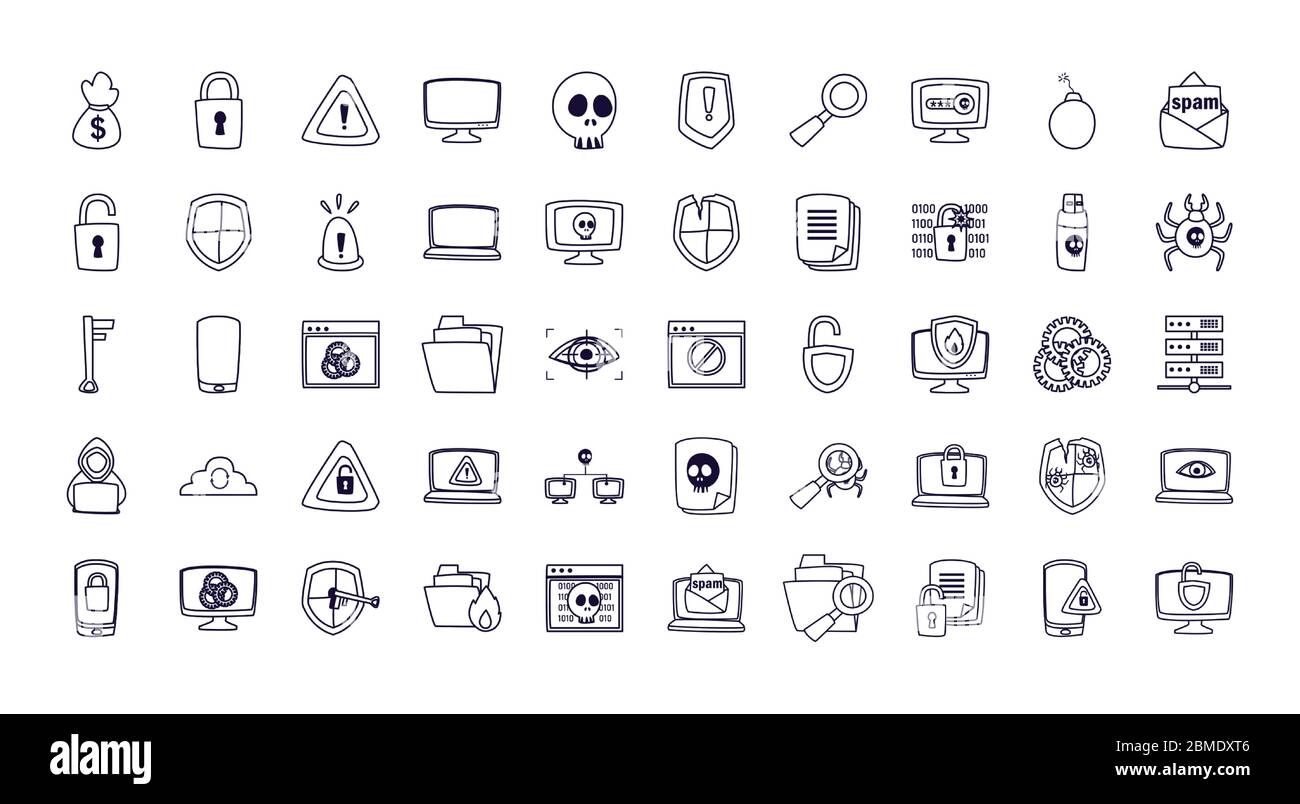 line style icon set design of Hack information and security system ...