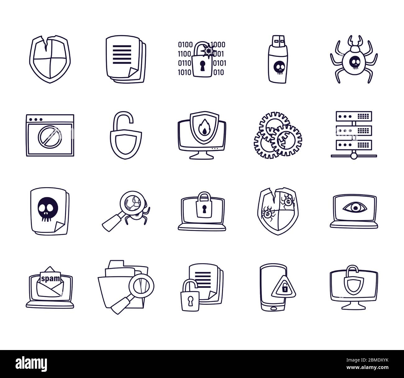 line style icon set design of Hack information and security system ...