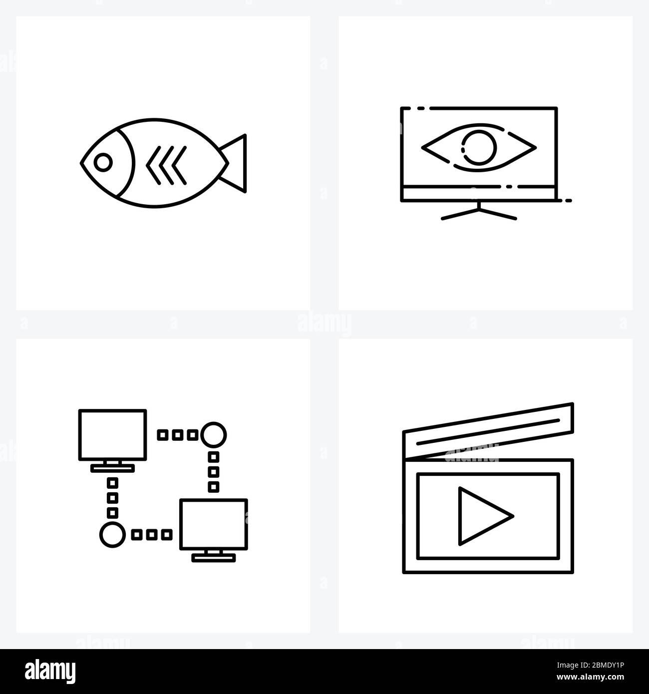 Set of 4 Simple Line Icons for Web and Print such as fishing; internet; travel; computer; film ...