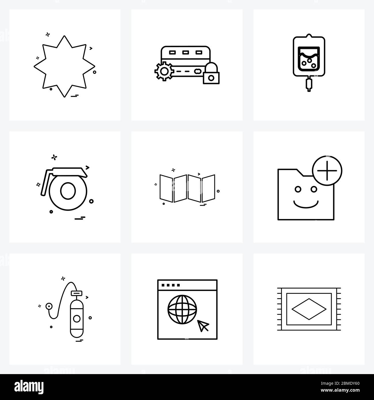 Set of 9 Simple Line Icons of folder, location, medical, map, ring ...