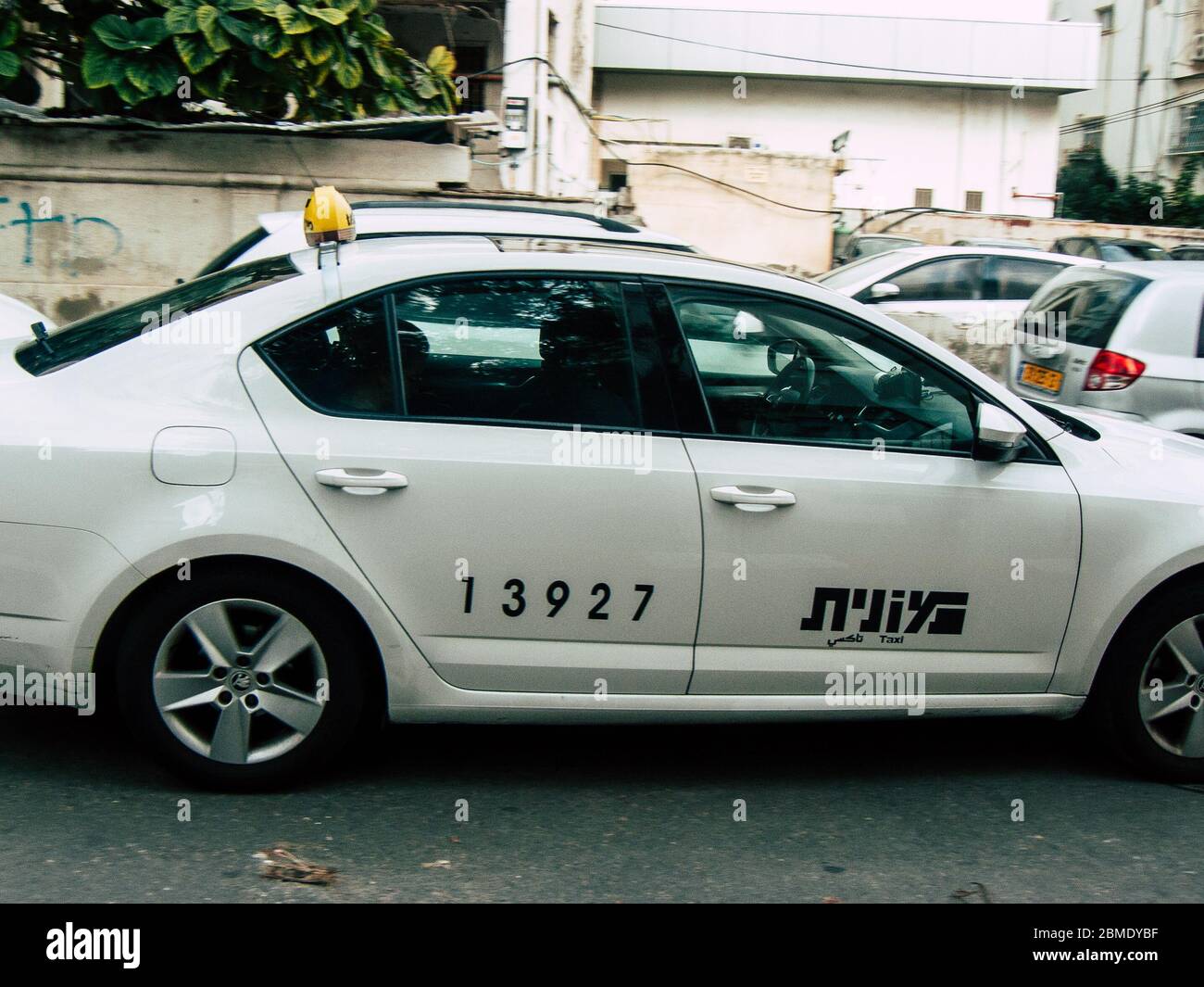 Tel Aviv Israel December 12, 2018 View of a traditional Israeli taxi in ...