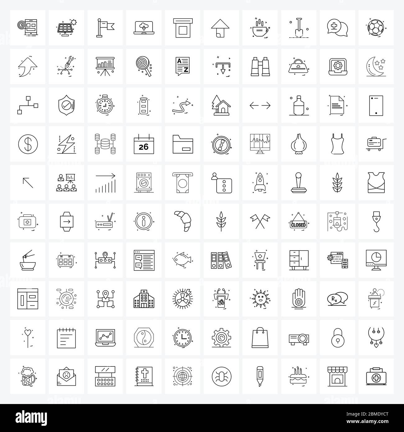 Universal Symbols of 100 Modern Line Icons of present, gift, flag ...