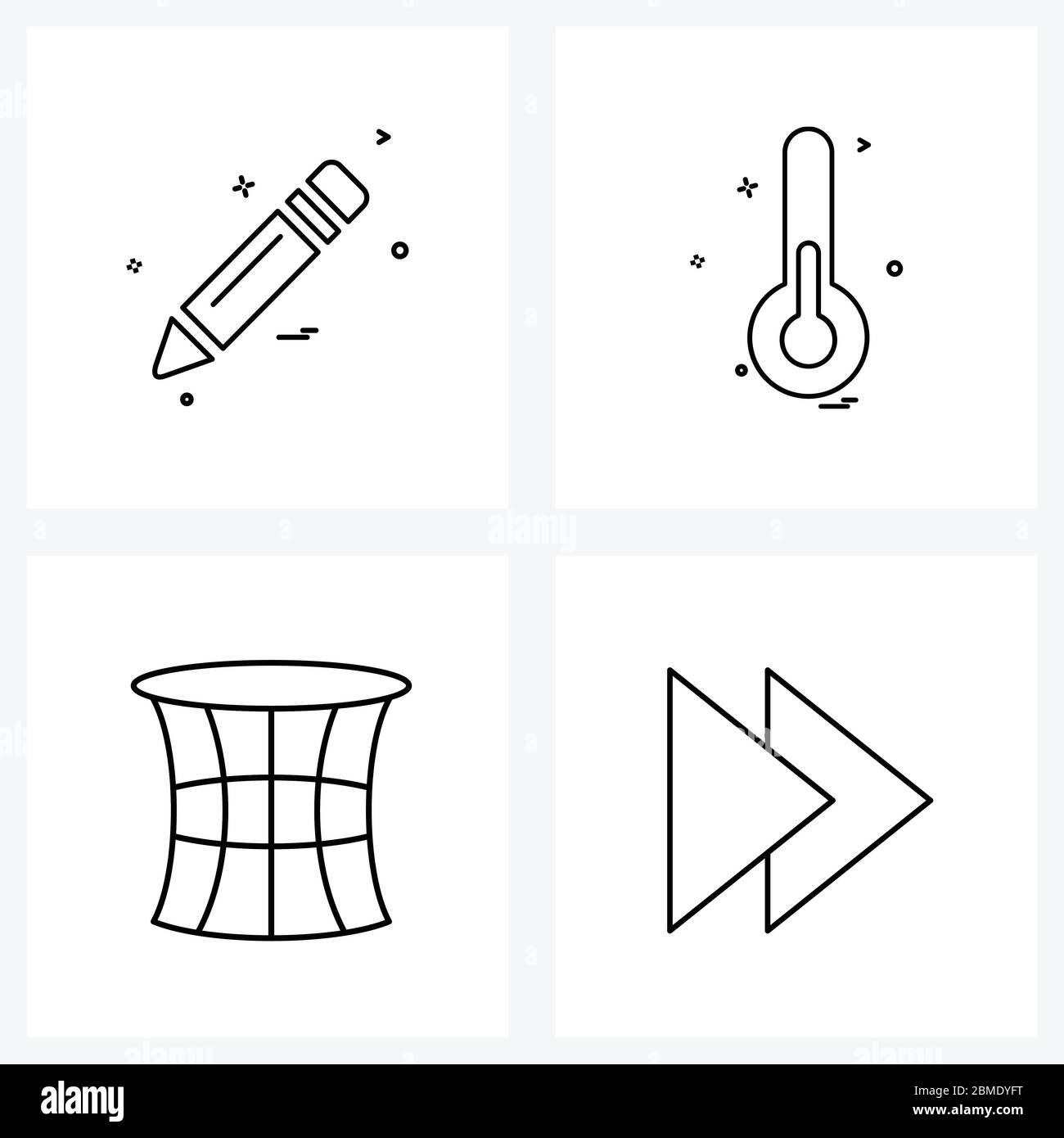 Set of 4 Simple Line Icons of pen, dimensional, school, health ...