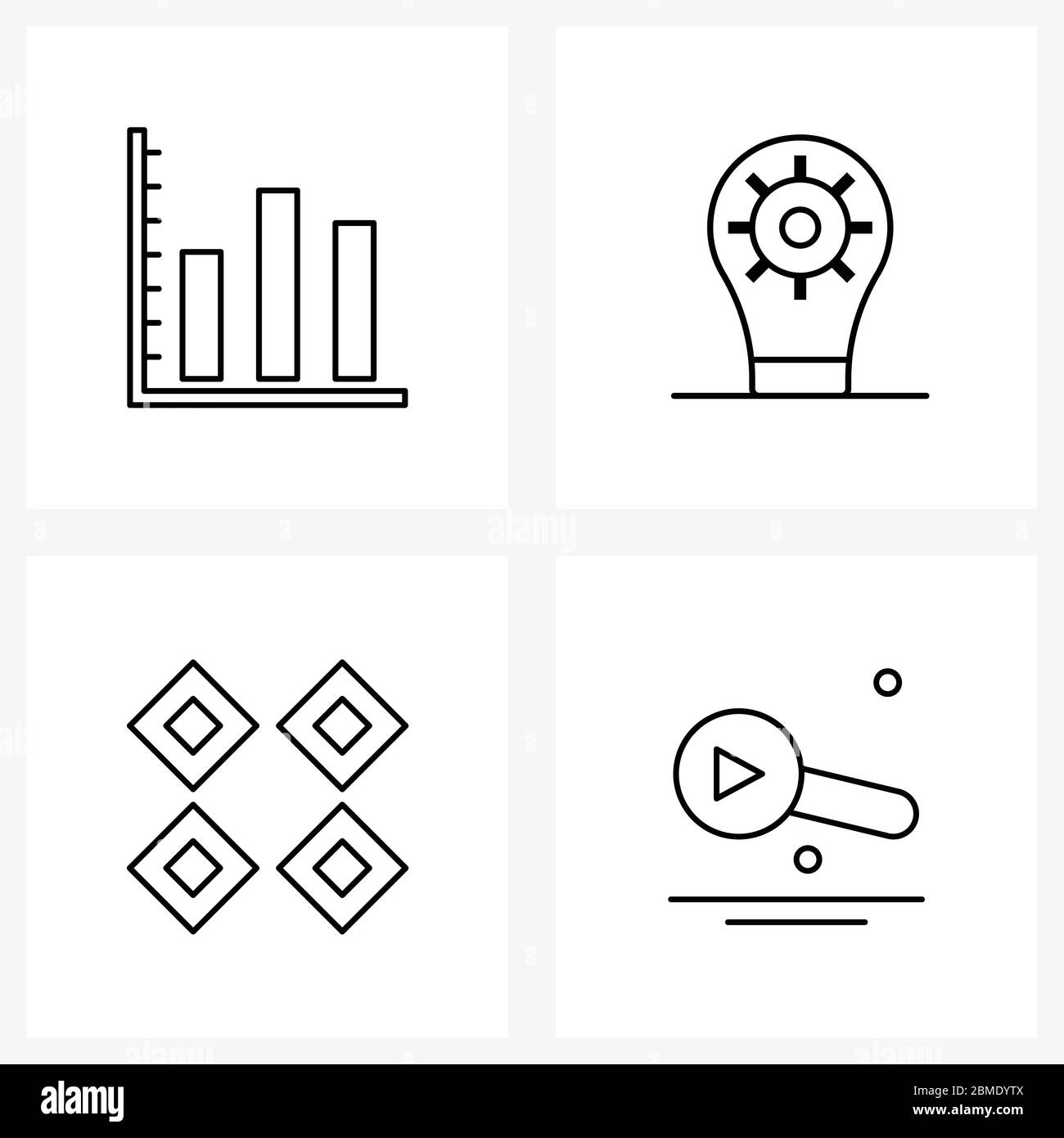 Set of 4 UI Icons and symbols for graph, menu button, chart, idea, play ...
