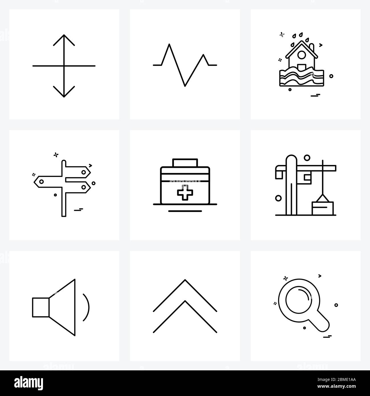 Universal Symbols of 9 Modern Line Icons of doctor, bag, hut, medical ...