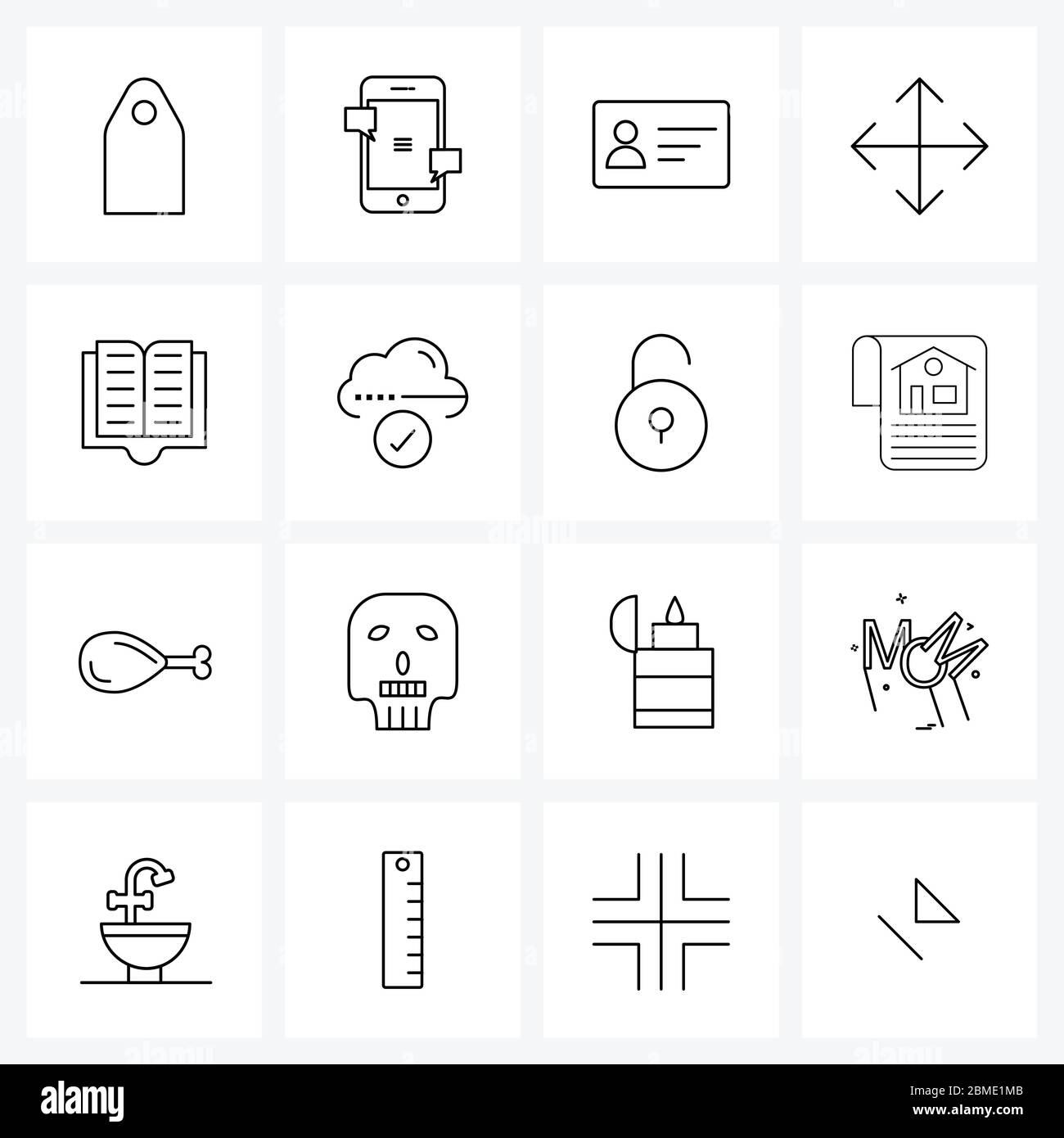 16 Interface Line Icon Set of modern symbols on knowledge, book, id ...