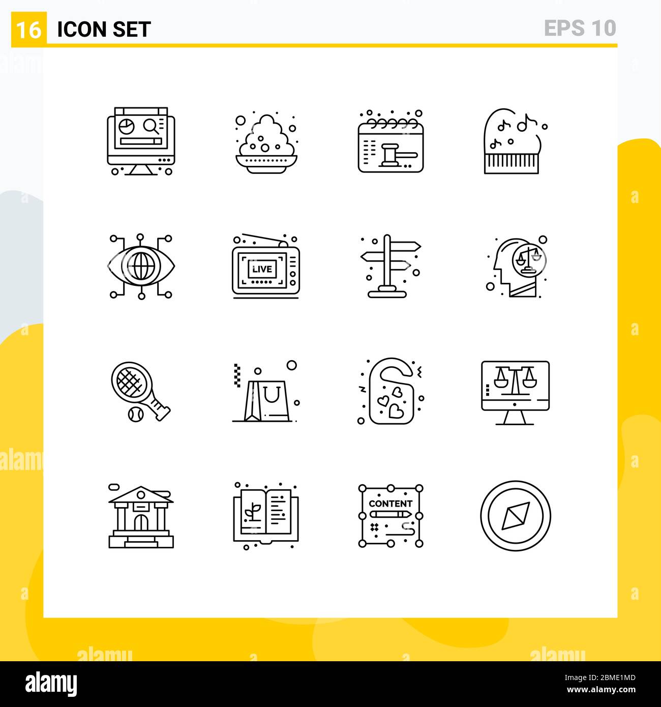 Set of 16 Modern UI Icons Symbols Signs for vision, manager, calendar, data, music Editable ...