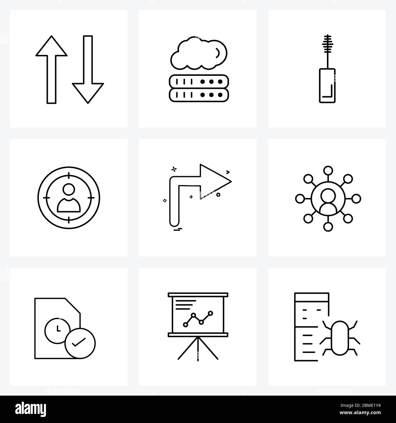 Set of 9 Modern Line Icons of next, arrows, makeup, arrow, target ...