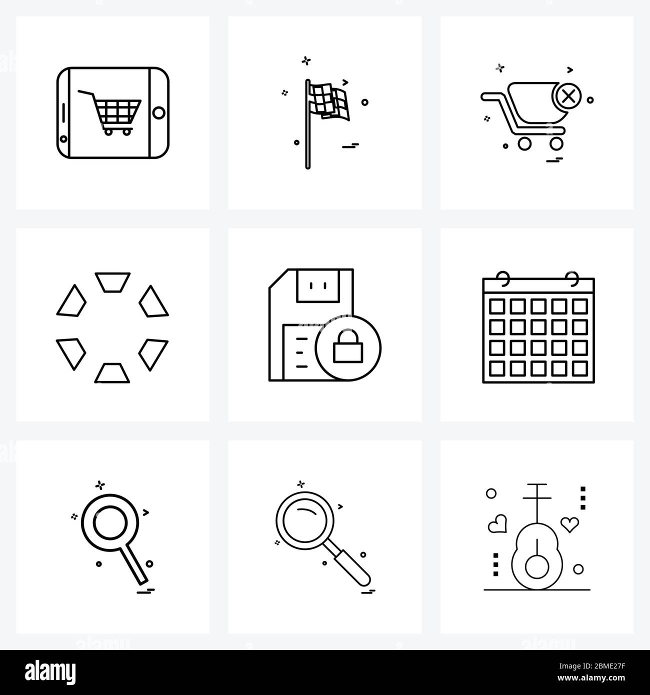 Universal Symbols of 9 Modern Line Icons of save, load, sports ...