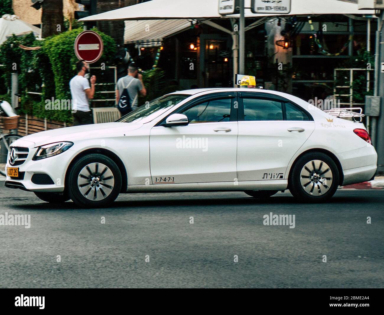 Tel Aviv Israel September 28, 2018 View of a Israeli taxi in the street ...