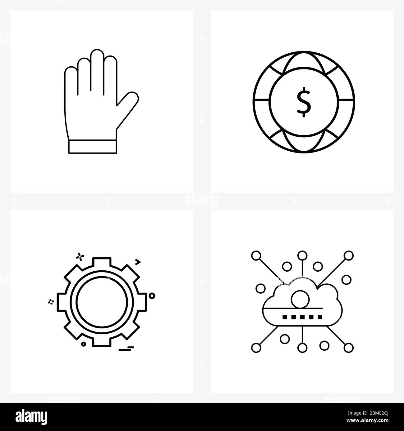 Set of 4 UI Icons and symbols for glove, engine, work, international ...