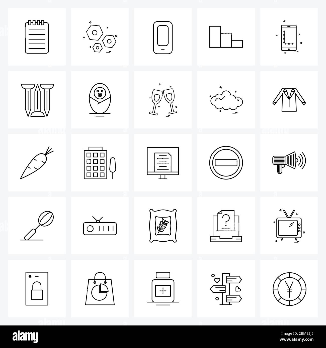 25 Universal Line Icon Pixel Perfect Symbols of mobile phone, mobile ...