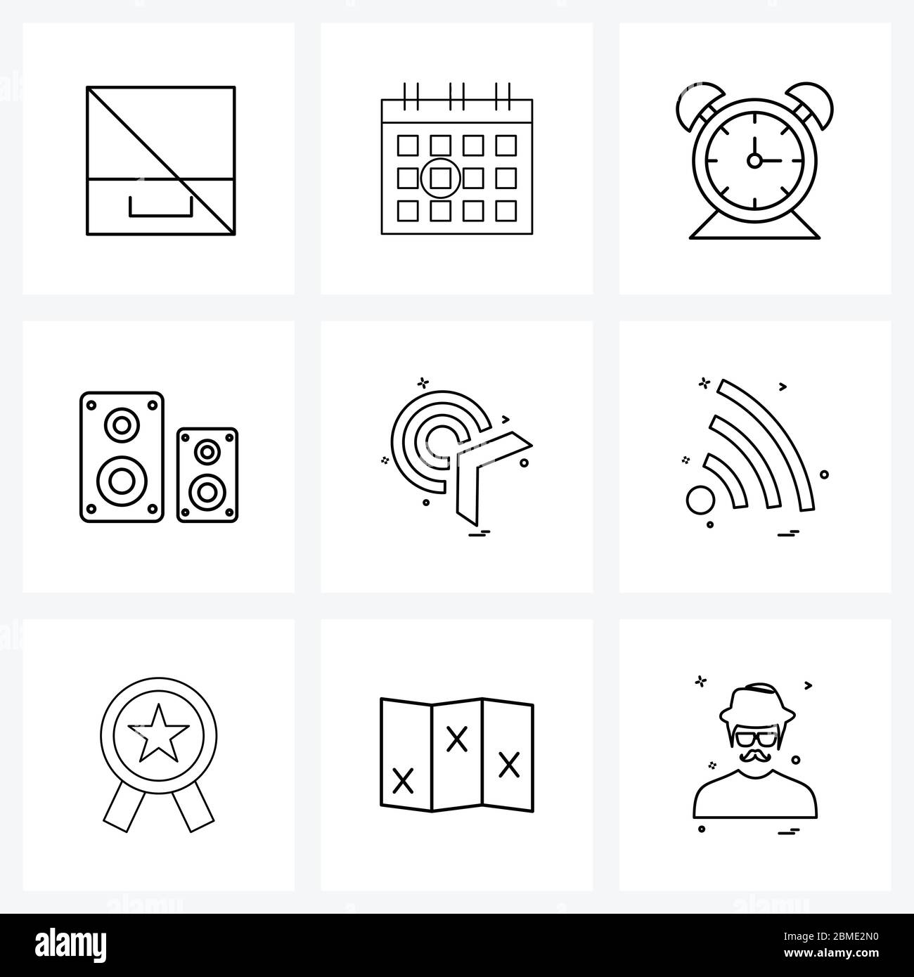 Modern Style Set of 9 line Pictograph Grid based aim, target, schedule ...