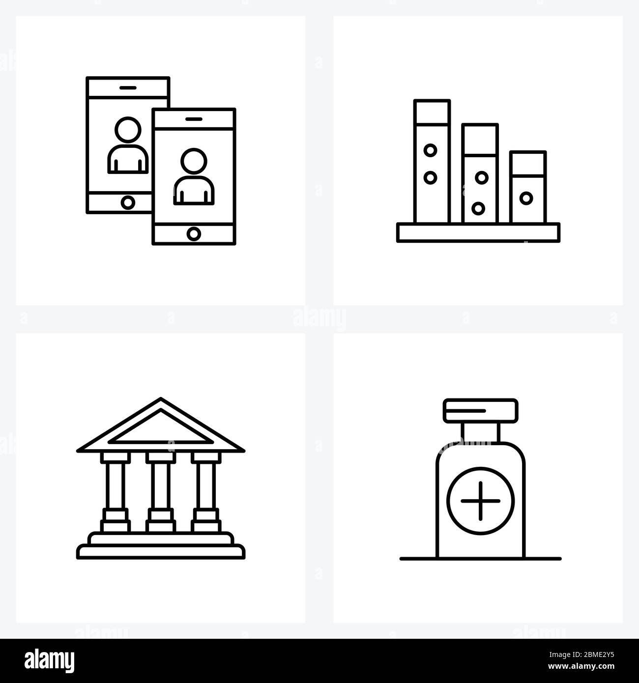 Modern Style Set of 4 line Pictograph Grid based communication, money ...