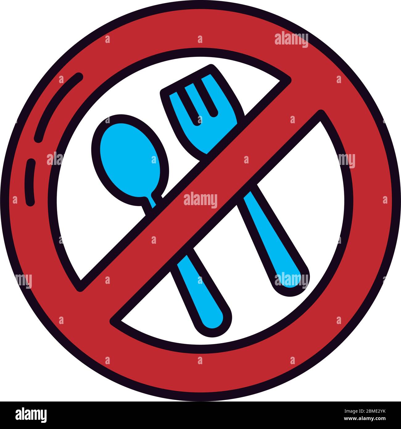 forbidden sign with fork and spoon, no food symbol over white ...