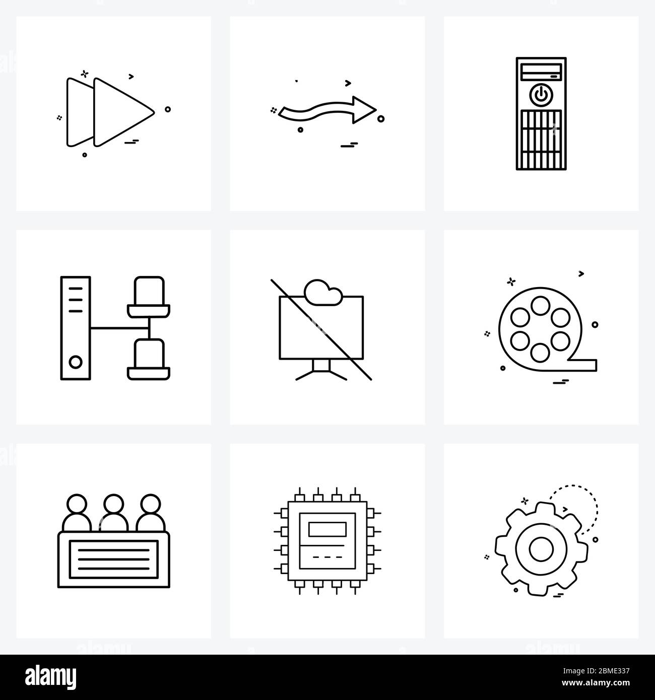 Universal Symbols of 9 Modern Line Icons of monitor, no, remote ...