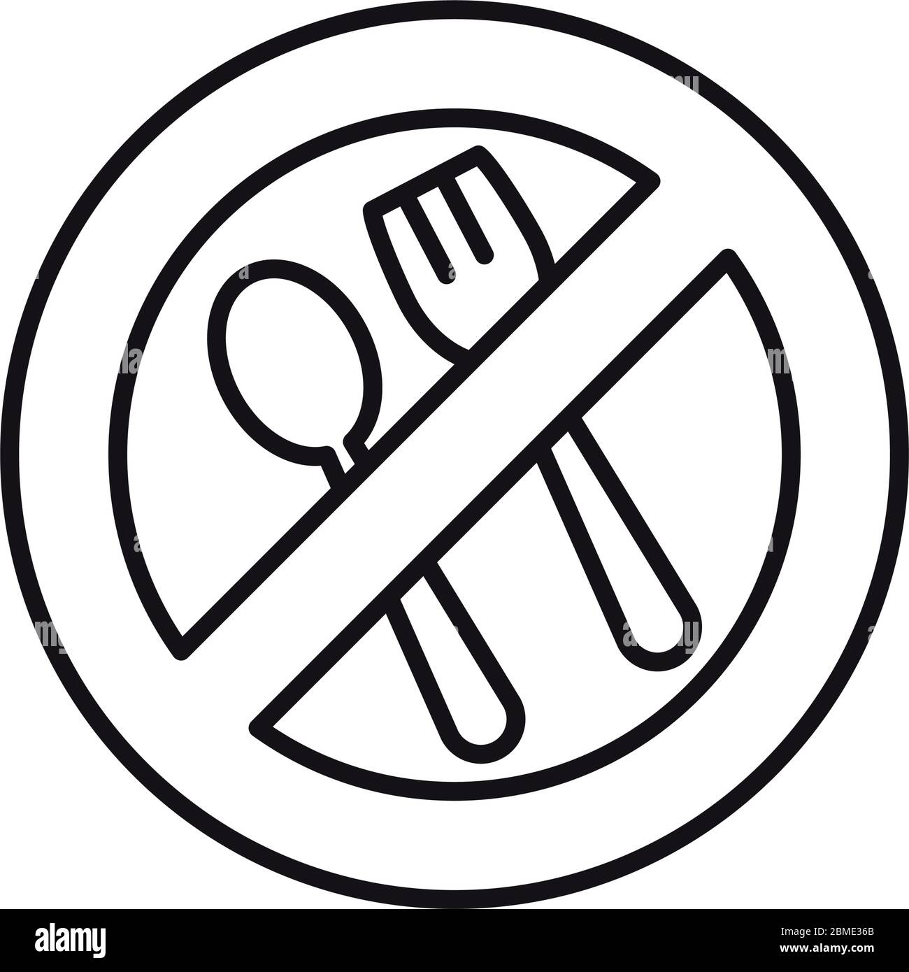 forbidden sign with fork and spoon, no food symbol over white ...