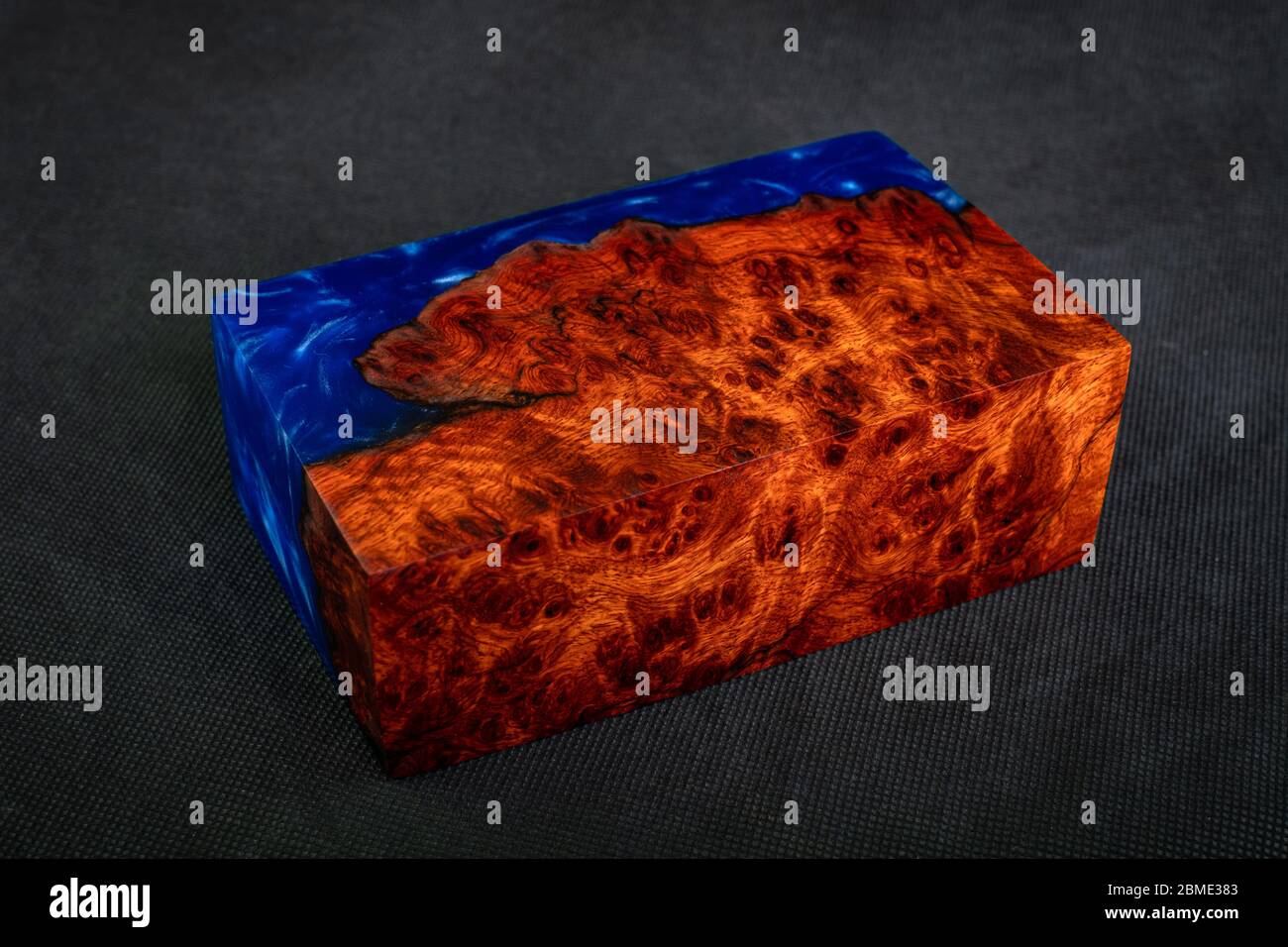 Casting blue epoxy resin with nature burl BURMA PADAUK wood cube on ...