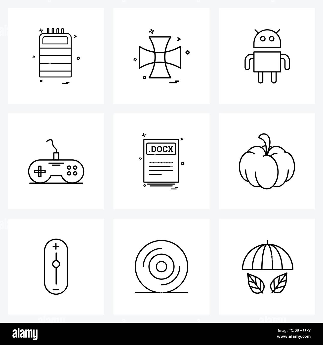 UI Set of 9 Basic Line Icons of file, controller, android, game, robot ...