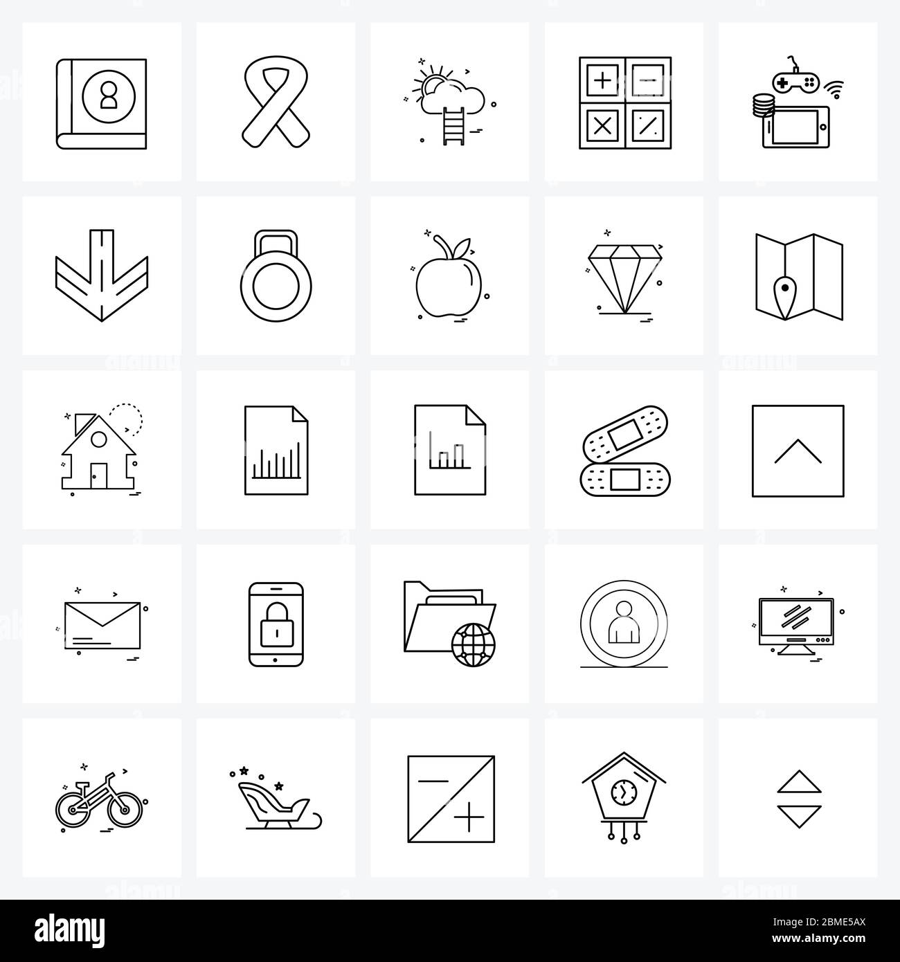 Set of 25 UI Icons and symbols for console, tablet, cloud, education ...
