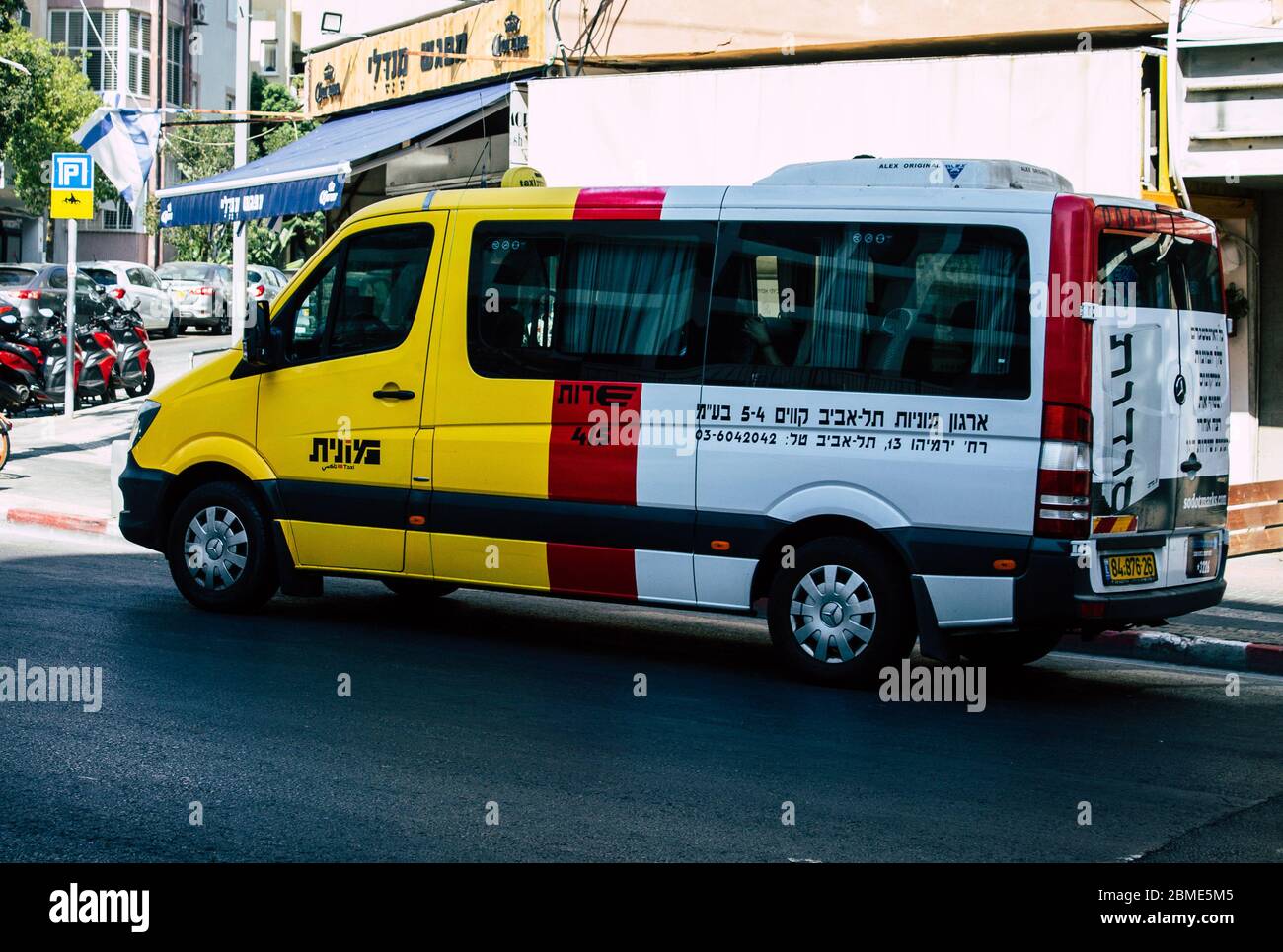 Tel Aviv Israel July 11, 2019 View of traditional Israeli taxi rolling ...