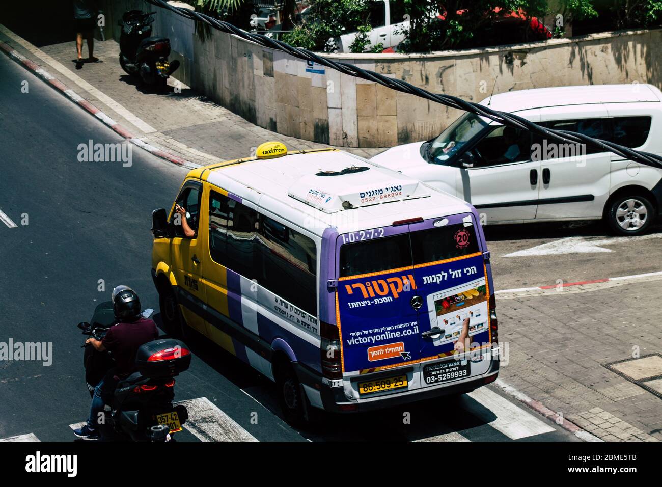 Tel Aviv Israel July 16, 2019 View of traditional Israeli taxi rolling ...