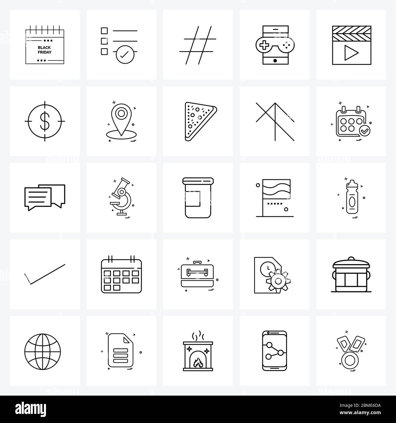 Simple Set of 25 Line Icons such as beverage, production, tag, film ...