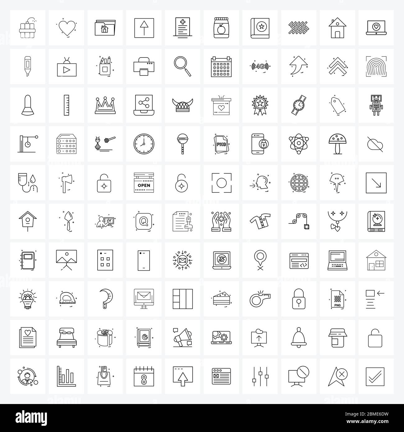 Isolated Symbols Set of 100 Simple Line Icons of report, up, file, box ...