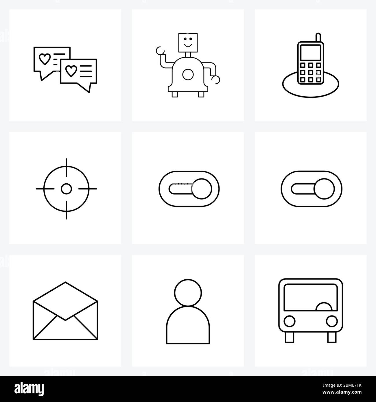 Set of 9 Universal Line Icons of toggle, target, smart technology, goal ...