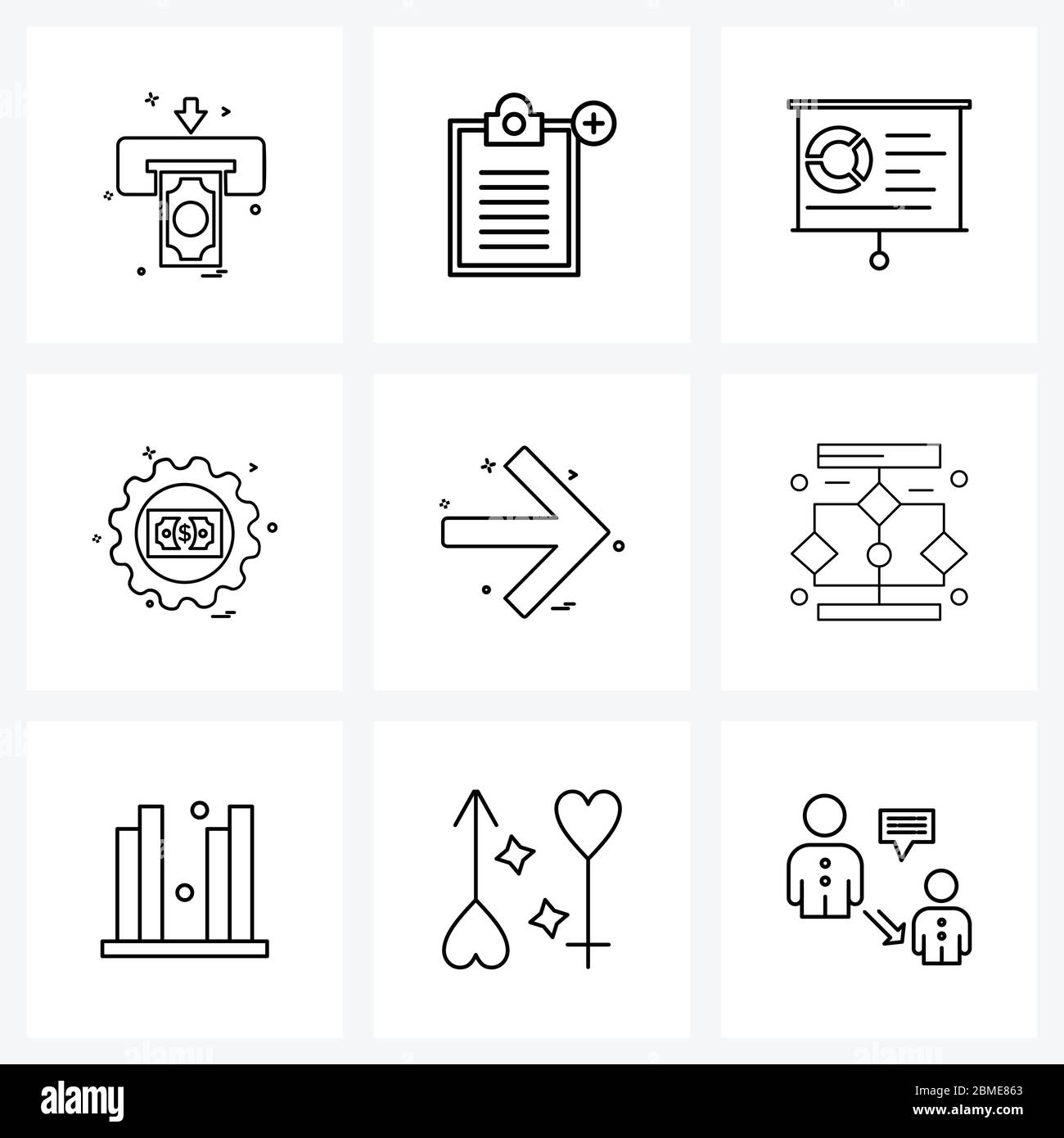 Modern Style Set of 9 line Pictograph Grid based right, direction ...