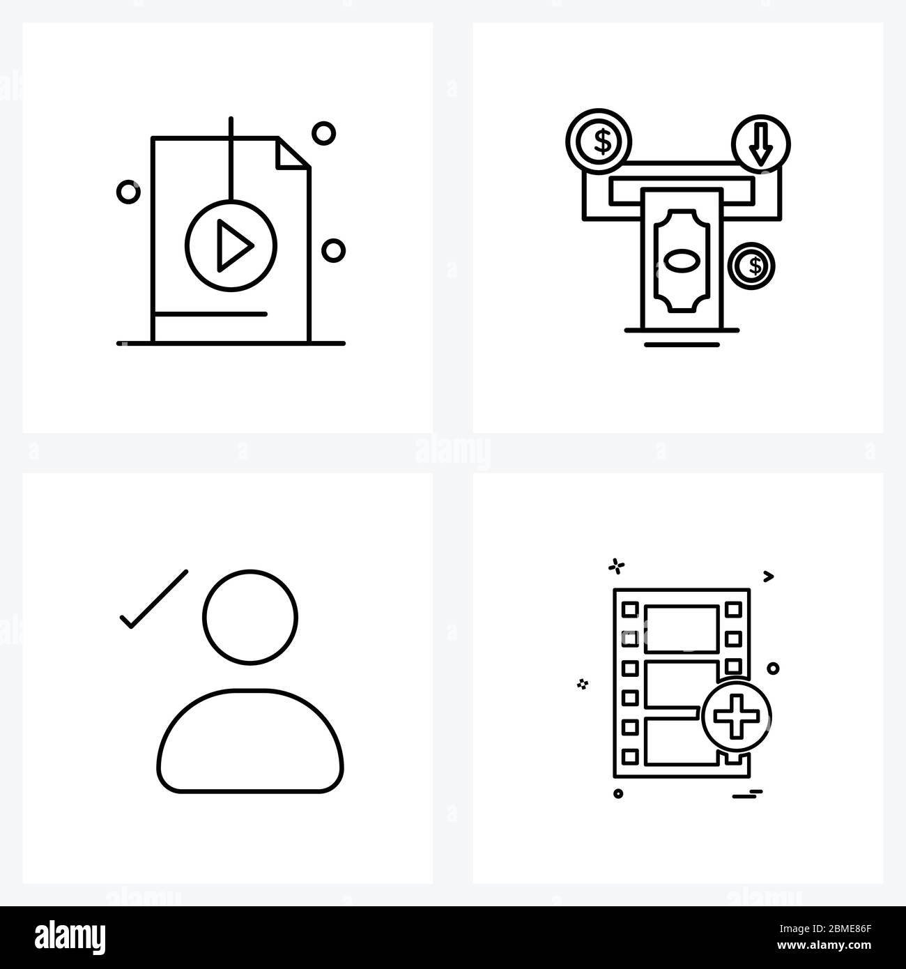 Simple Set of 4 Line Icons such as document, man, paper, dollar, male ...